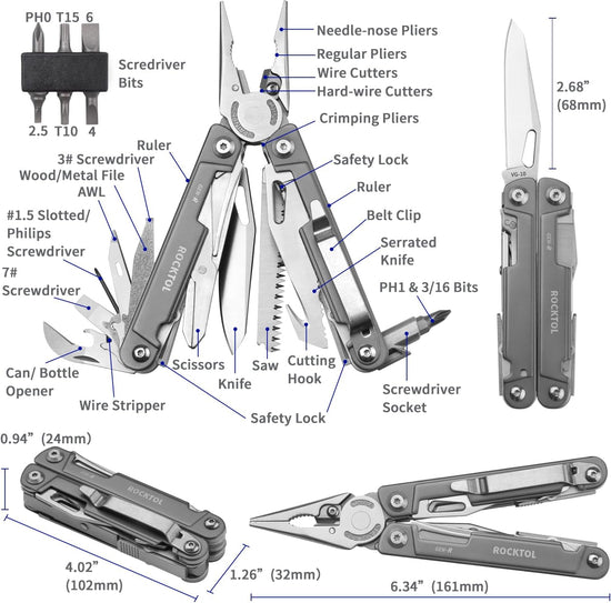 NEW! ROCKTOL GEN-R Multitool with VG10 Knife Blade 27-in-1 Multi-tool ...